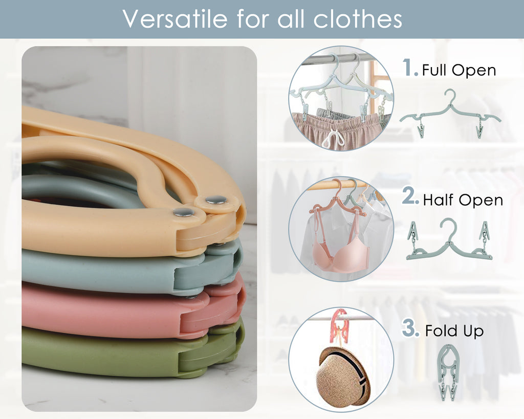 Foldable Hangers with Clips Set of 8 Travel Hangers with Clothesline f ...