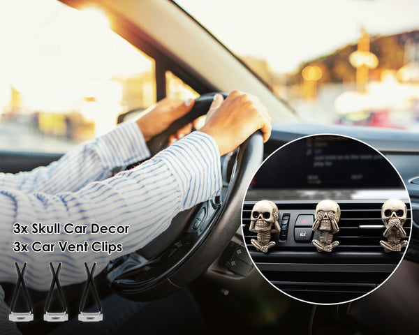 Skull Car Vent Clip Set of 3 Fun Car Essential Oil Diffuser Vent Clip ...