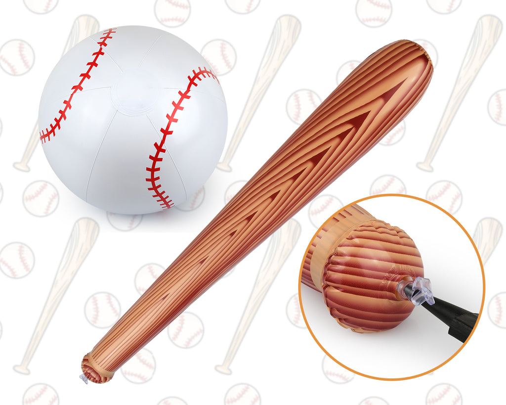 Baseball Beach Ball 11 Inch and Inflatable Bats 29.5 Inch Set of 3 Blo ...